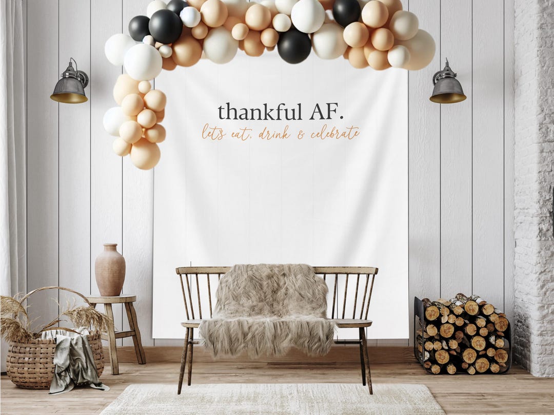 Thankful AF Friendsgiving Banner, Minimal Thanksgiving Backdrop, Modern ...