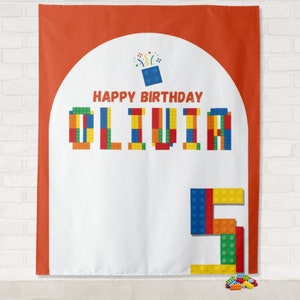 Building Brick Custom Birthday Backdrop | Personalized Lego-inspired ...