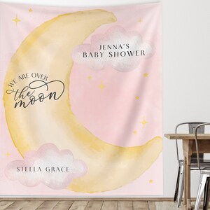 Moon and Stars Baby Shower Banner, Over the Moon Backdrop, Twinkle ...