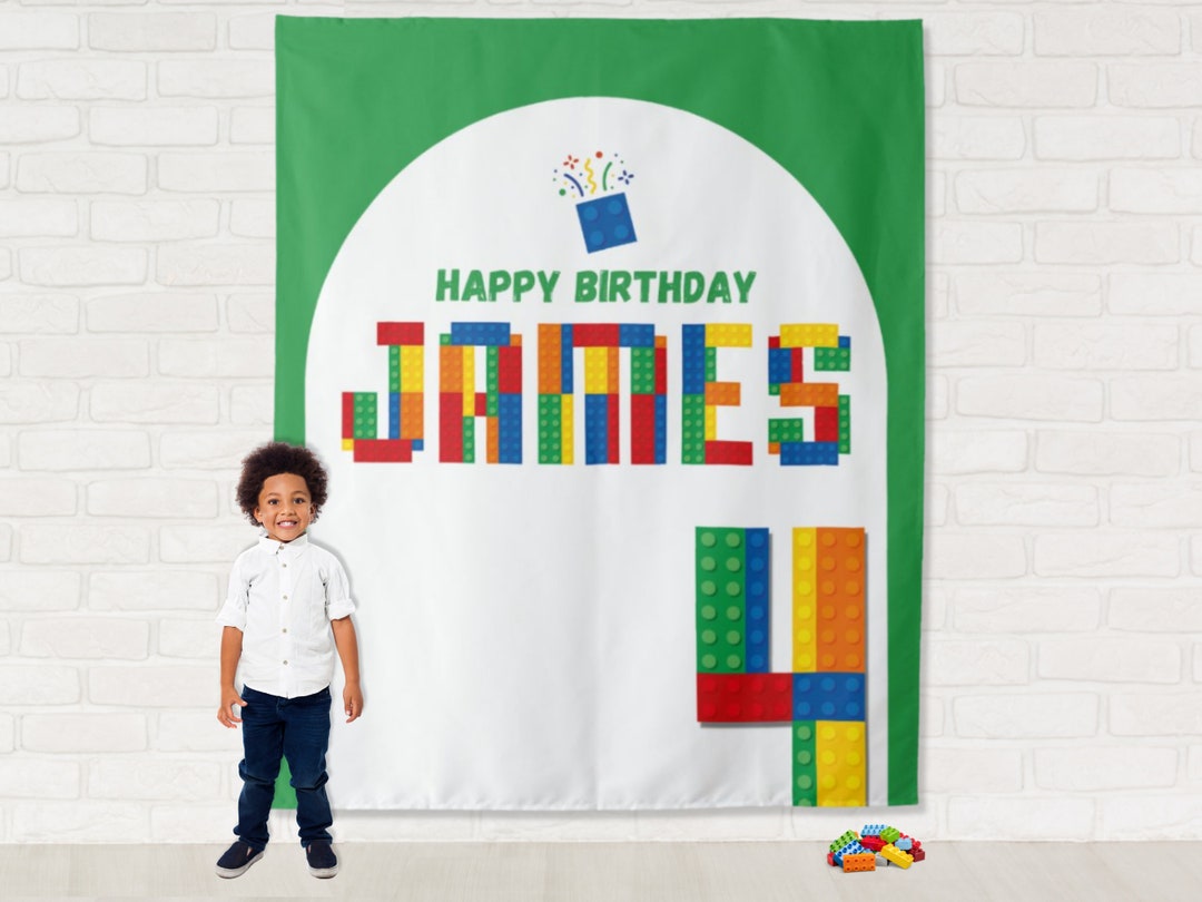 Building Brick Custom Birthday Backdrop | Personalized Lego-inspired ...