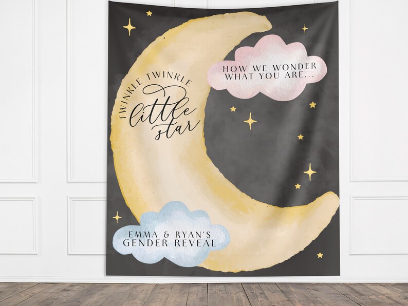 Twinkle Little Star Gender Reveal Banner, Over the Moon Backdrop, Moon ...