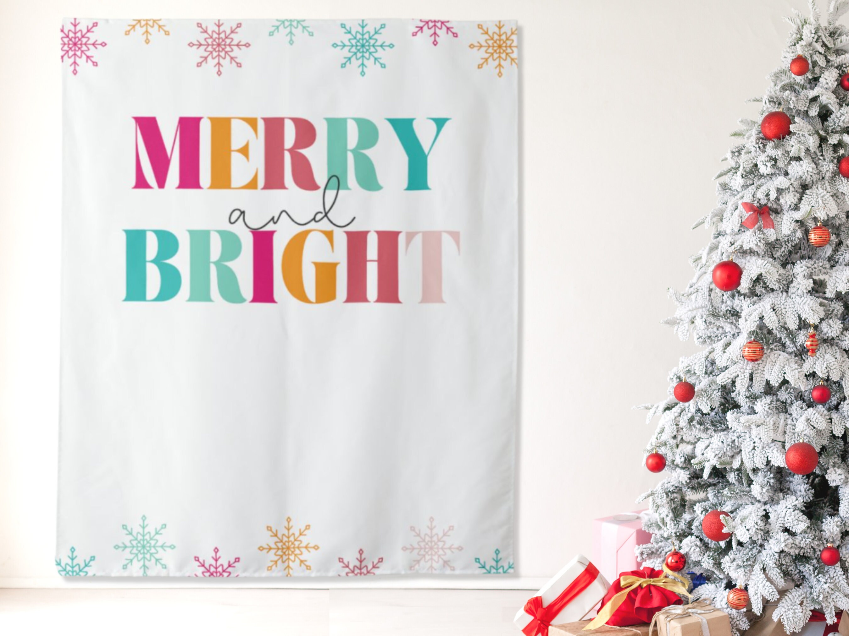 Merry and Bright Custom Holiday Party Backdrop | Christmas Party Décor ...