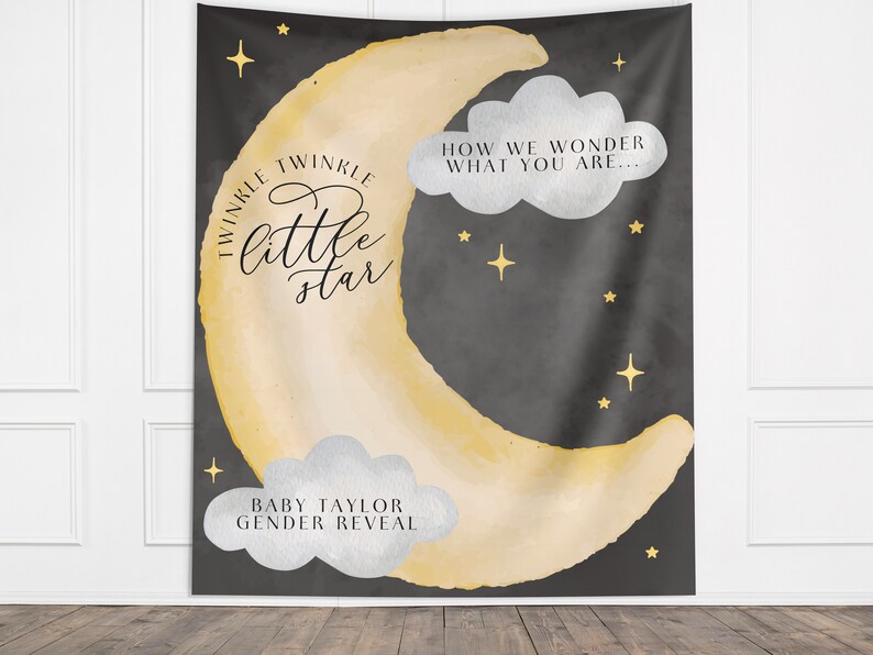 Twinkle Little Star Gender Reveal Banner, Over the Moon Backdrop, Moon ...