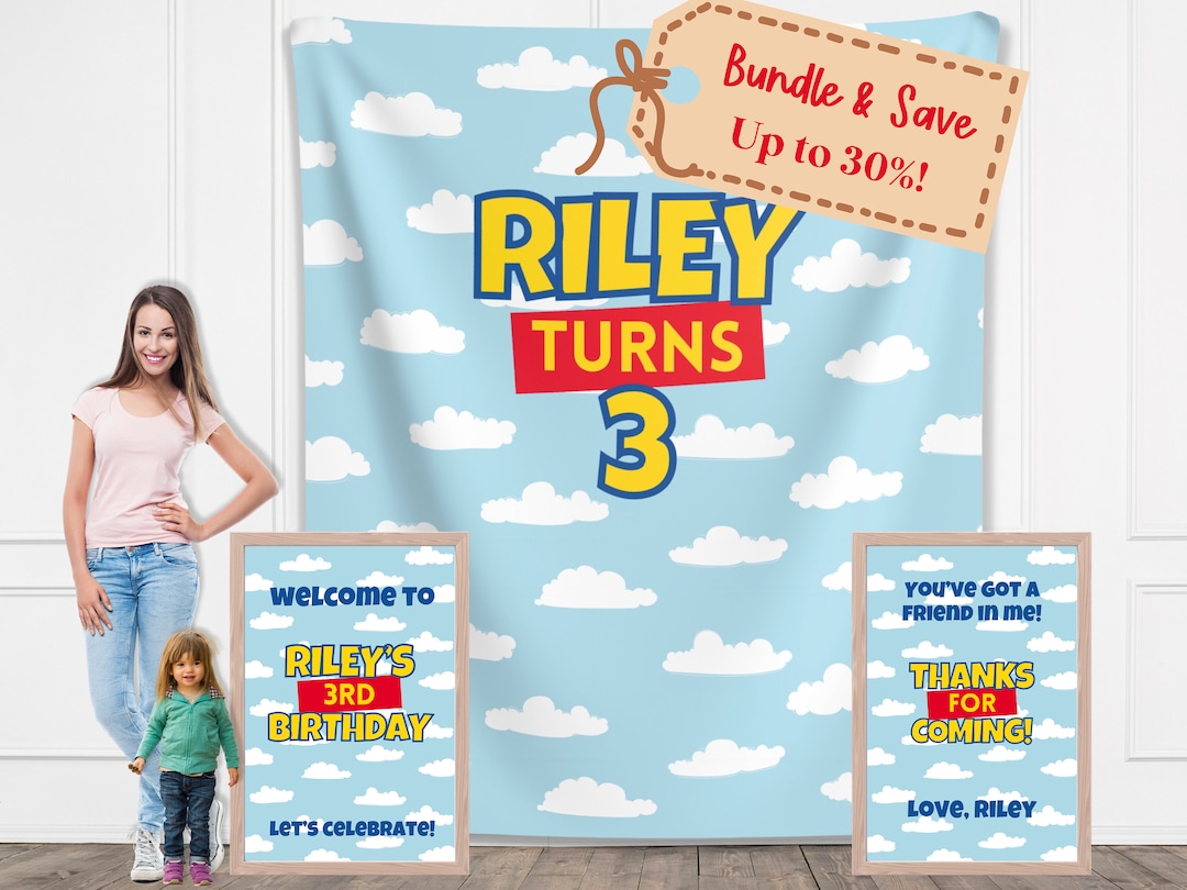 Custom Birthday Story Party Bundle | Banner Backdrop, Welcome Sign ...