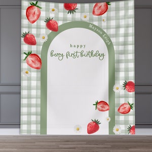 Berry Sweet Baby Shower Custom Banner, Strawberry Backdrop, Berry Party ...