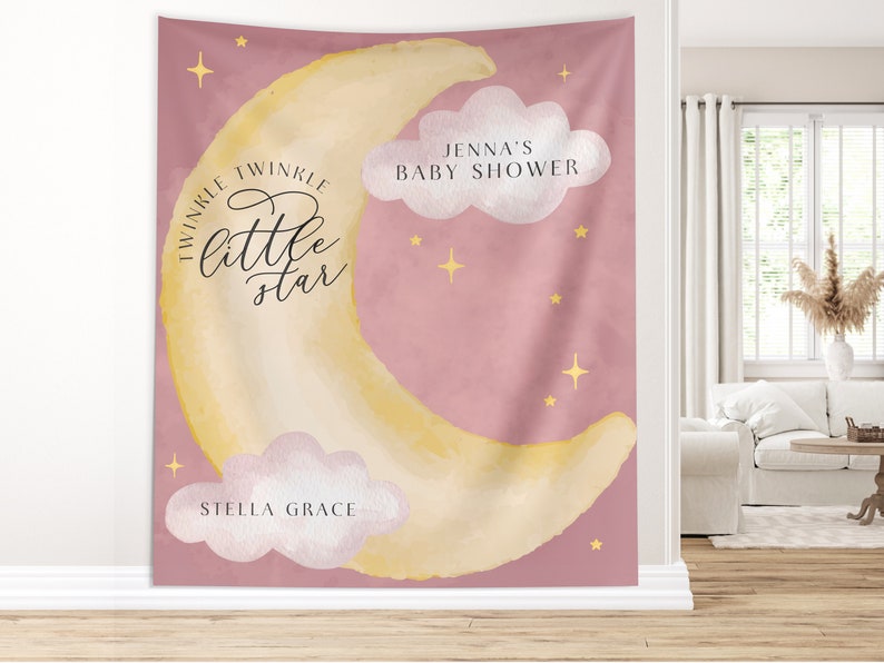 Twinkle Little Star Gender Reveal Banner, Over the Moon Backdrop, Moon ...