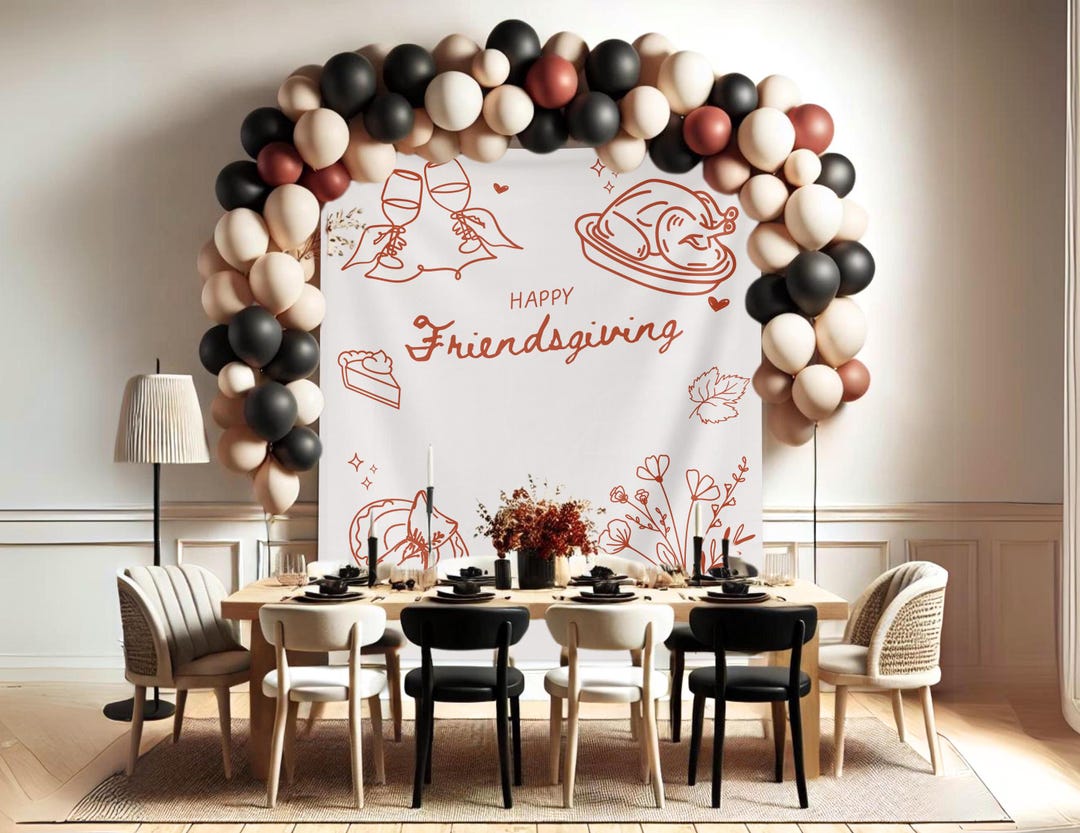 Friendsgiving Décor Banner, Minimal Thanksgiving Backdrop, Custom ...