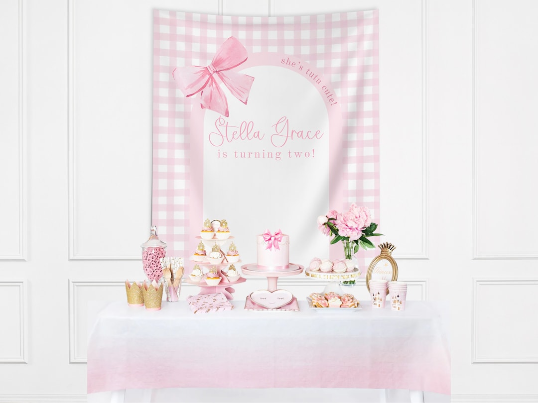 Pink Bow Birthday Party Custom Banner, Girl 1st Birthday, Completely ...