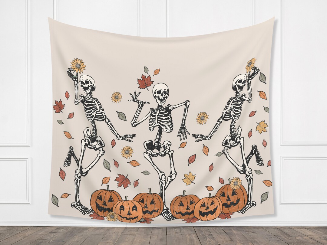 Fall Leaves Dancing Skeletons Banner | Customizable Text Halloween ...