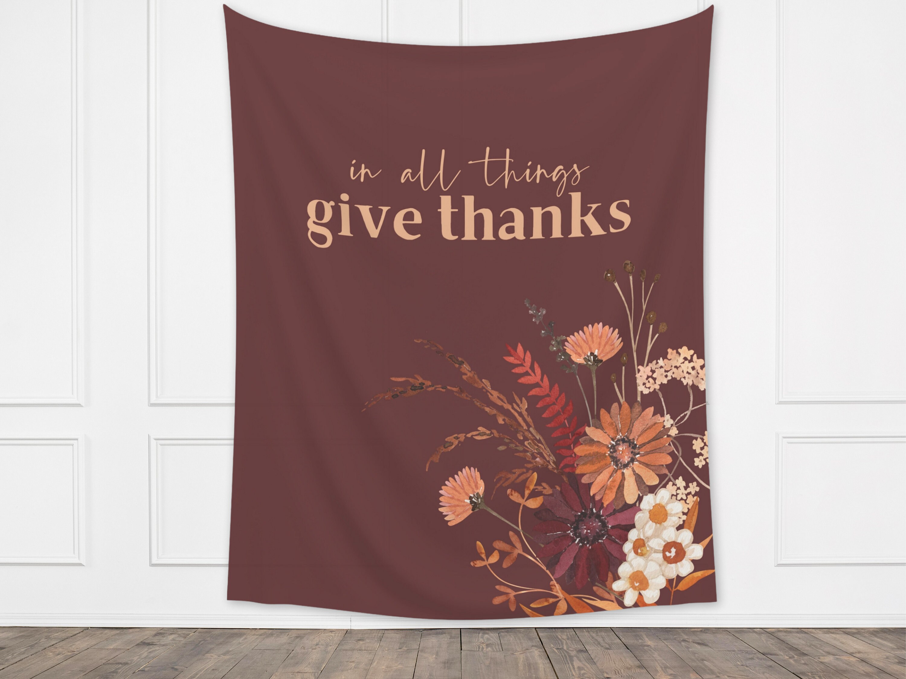 In All Things Give Thanks Boho Fall Wildflower Custom Banner | Custom ...