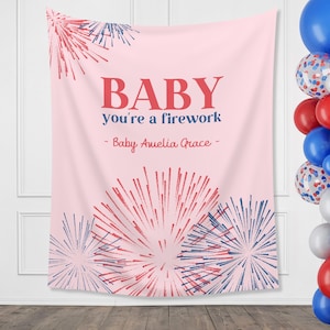 Baby You're a Firework Custom Text Baby Shower Banner| 4th of July ...