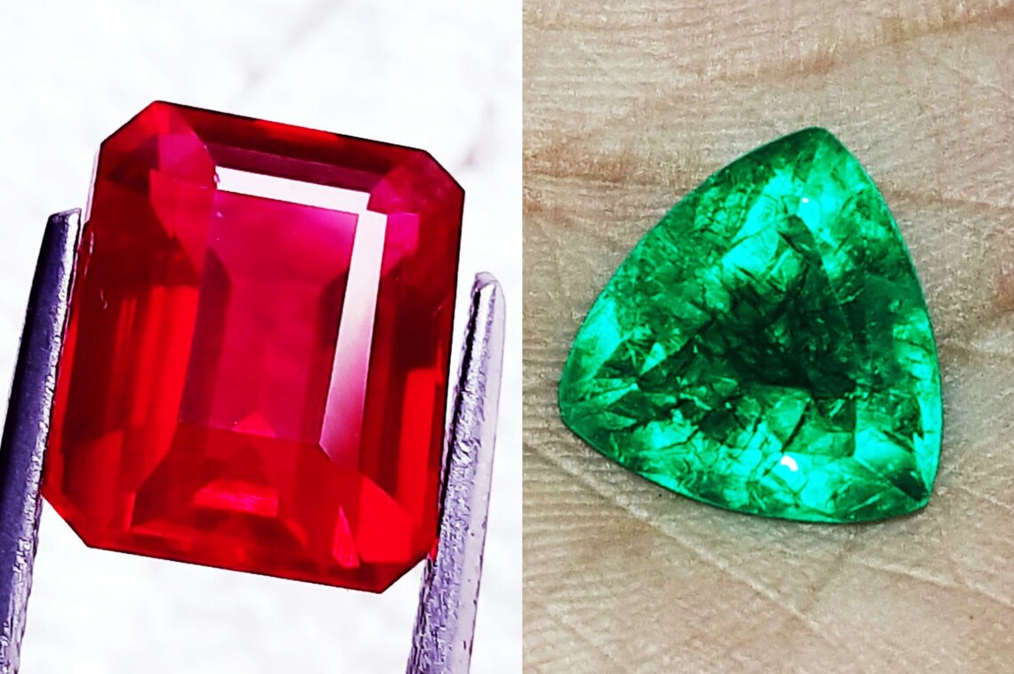 Natural Emeralds & Ruby 8 to 10 Cts Pair Loose Gemstone | Etsy