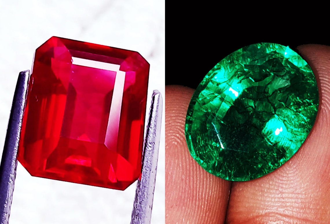 Natural Emeralds & Ruby 8 to 10 Cts Pair Loose Gemstone - Etsy UK