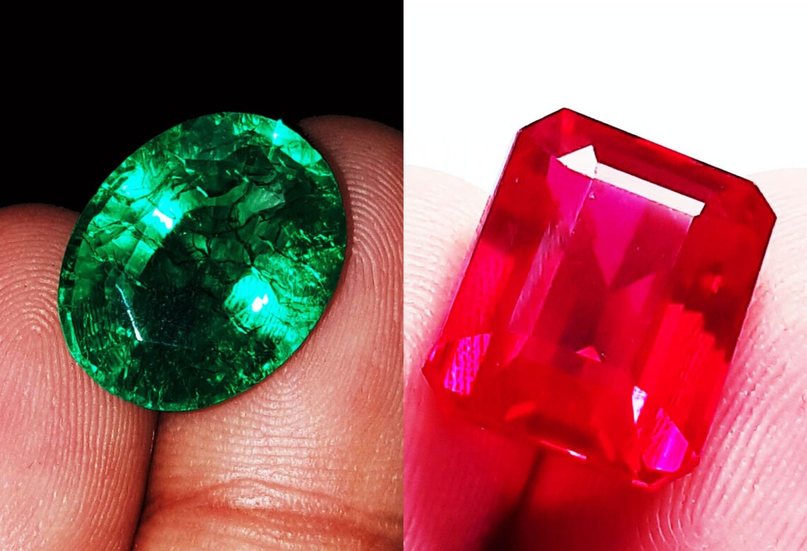 Natural Emeralds & Ruby 8 to 10 Cts Pair Loose Gemstone - Etsy UK