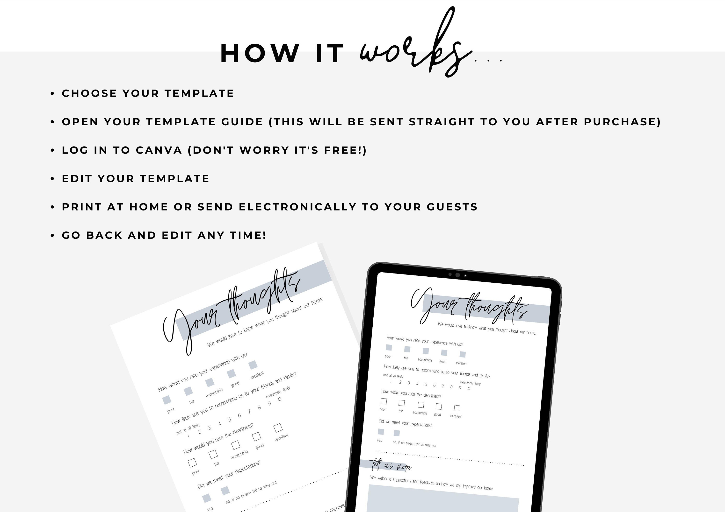 Feedback Form Guest Canva Template Airbnb Host VRBO - Etsy