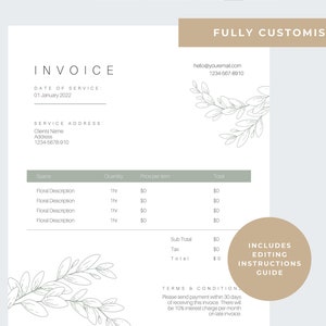 Florist Invoice Template | Services Invoice | Fully Editable | Instant ...