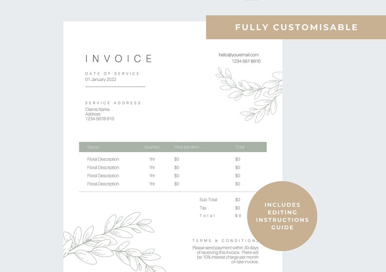 Florist Invoice Template Services Invoice Fully Editable - Etsy UK