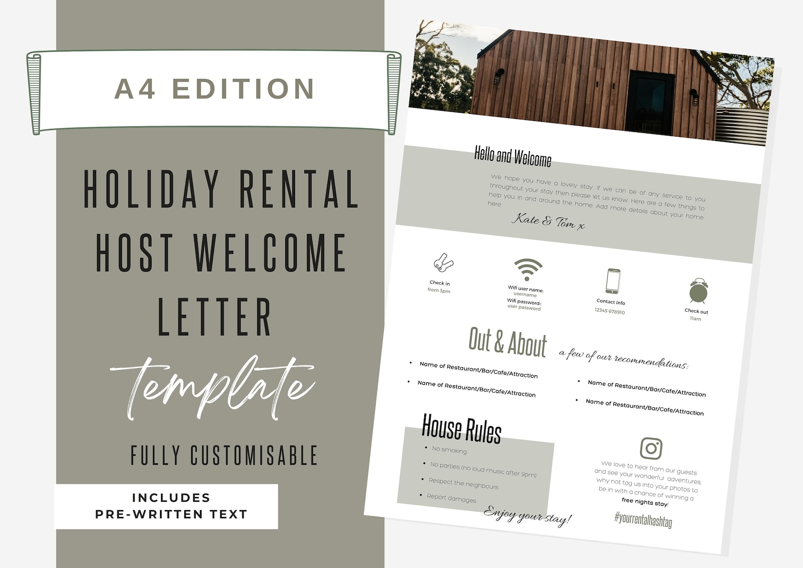 Airbnb Host Welcome Letter Template: Moss Green, A4 (canva Template) - Etsy