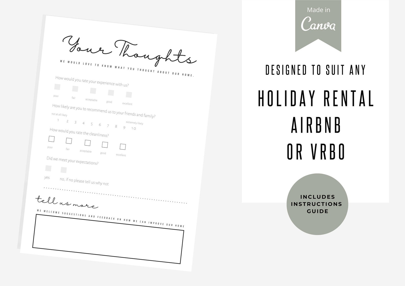 Airbnb Guest Feedback Form Template: Editable Canva Design (digital ...