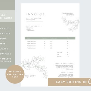 Florist Invoice Template | Services Invoice | Fully Editable | Instant ...