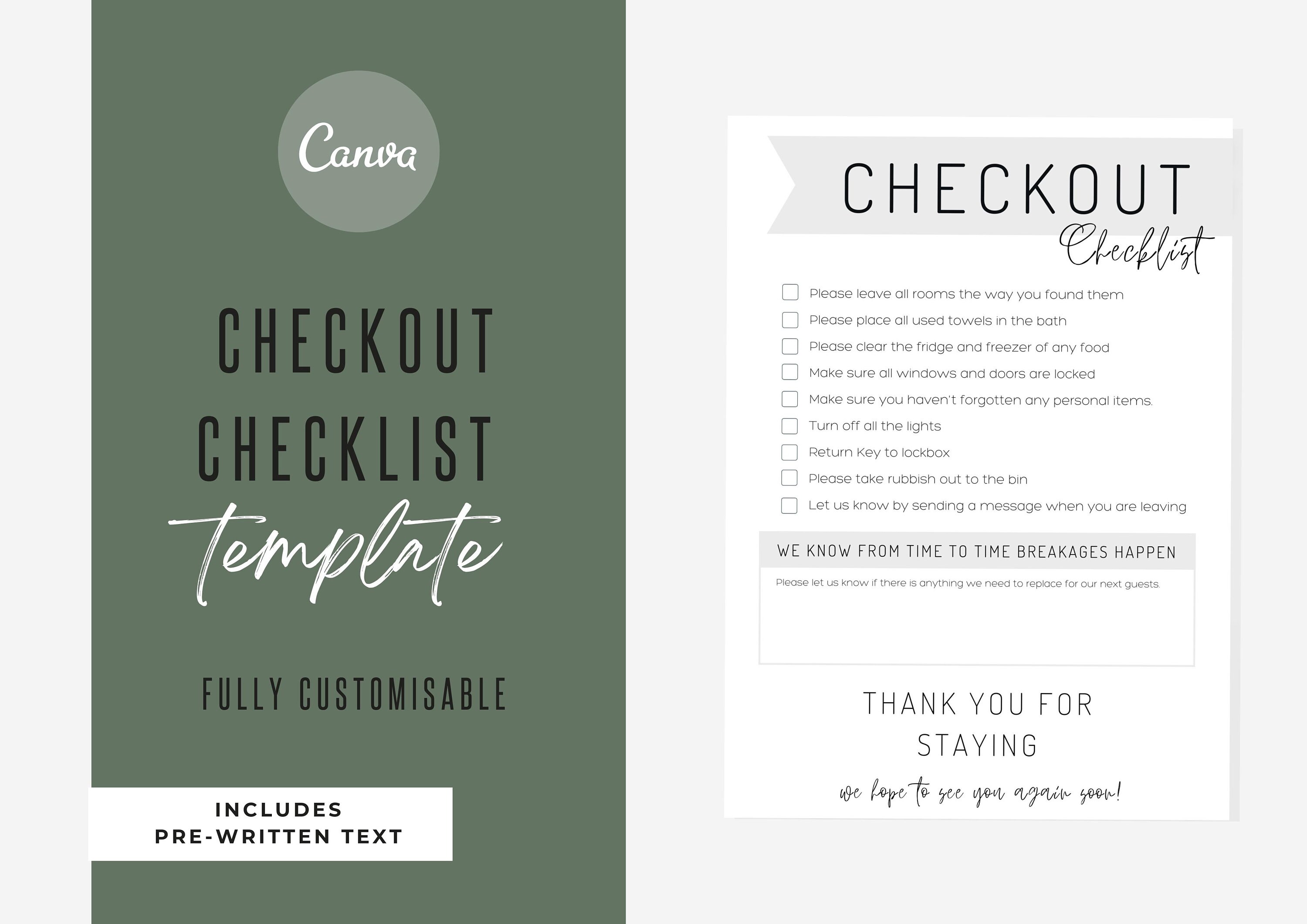 Checkout Checklists Canva Template Airbnb Host VRBO - Etsy