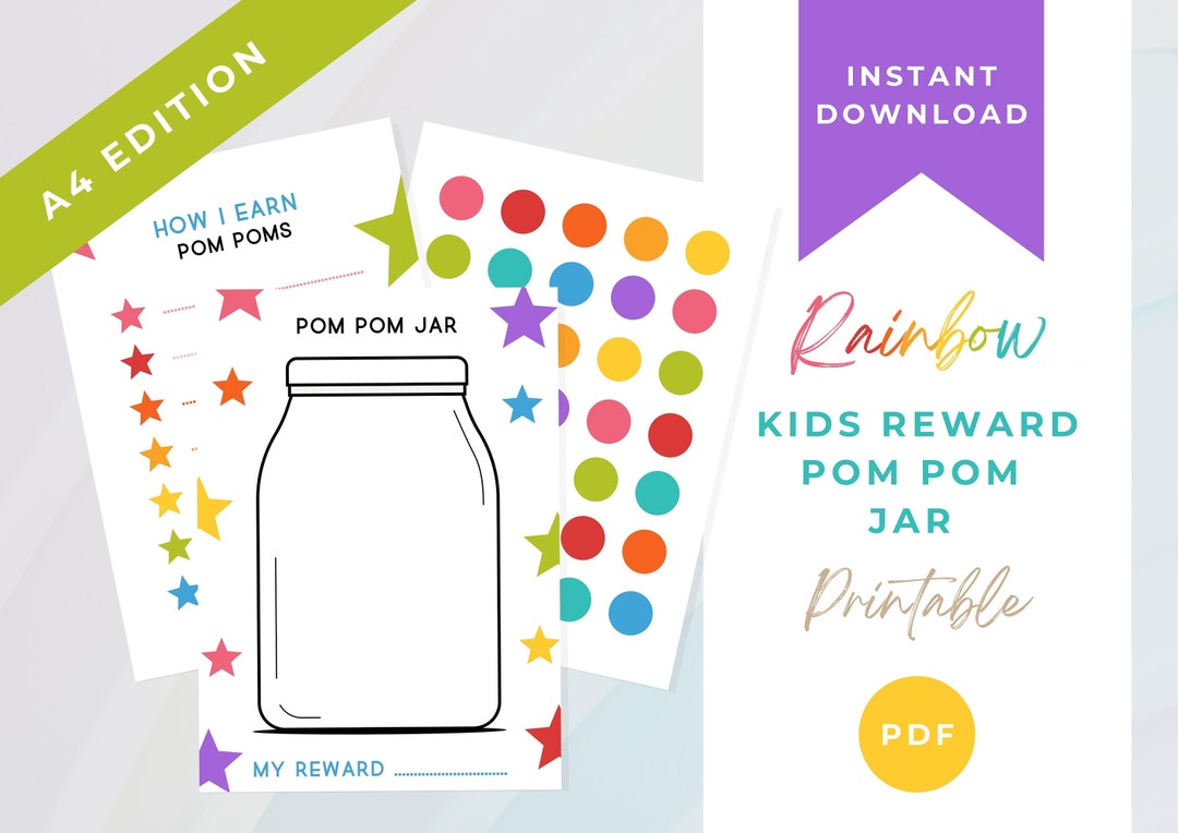 Rainbow Kids Reward Pom Pom Jar Printable (A4 Edition) (PDF) - Etsy