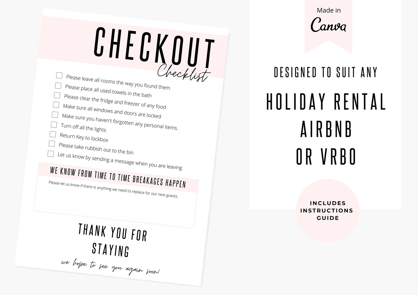 Checkout Checklists Canva Template Airbnb Host VRBO - Etsy UK