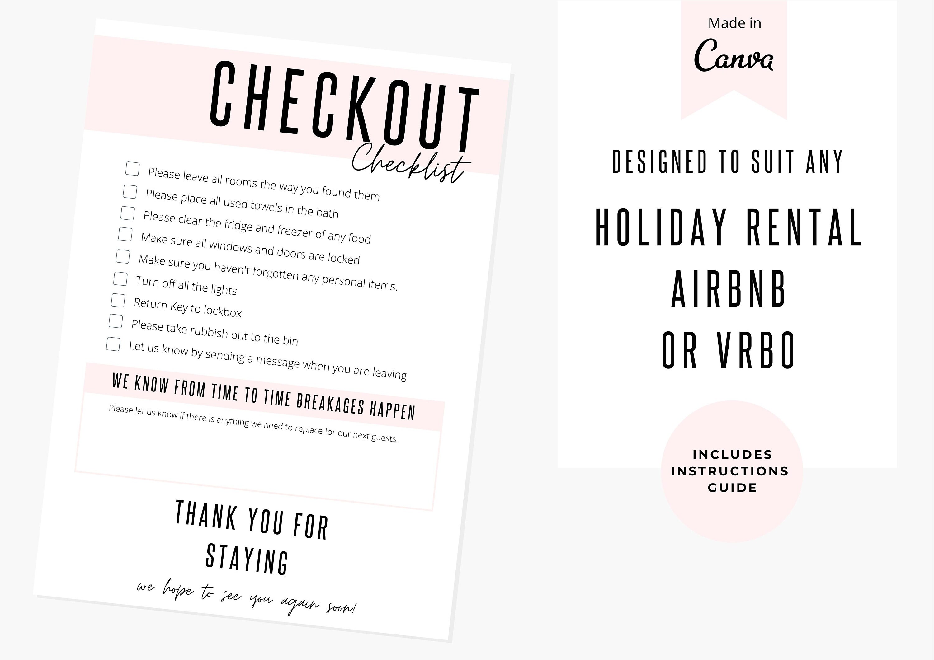 Checkout Checklists Canva Template Airbnb Host VRBO - Etsy UK