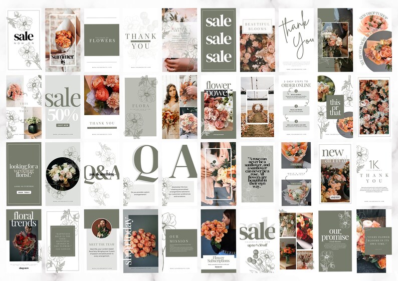 Florist Instagram Stories Template: 50 Customizable Designs (digital ...