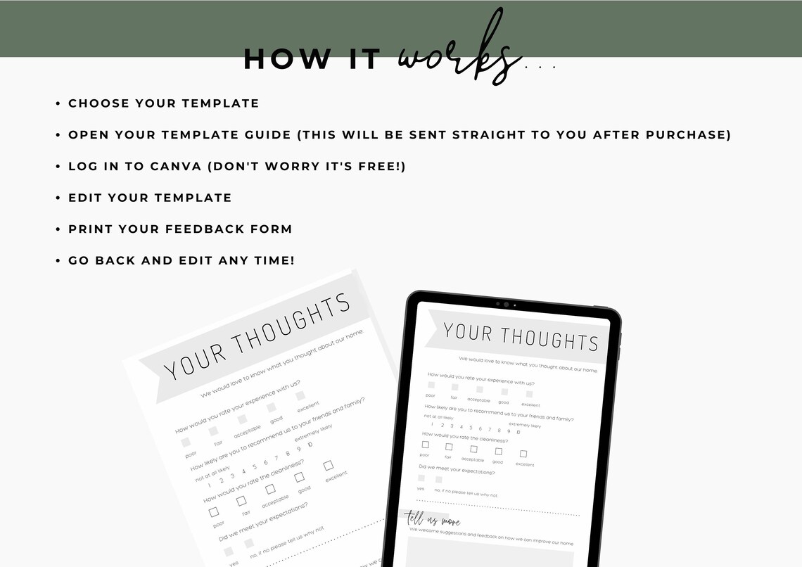 Feedback Form Guest Canva Template Airbnb Host VRBO | Etsy