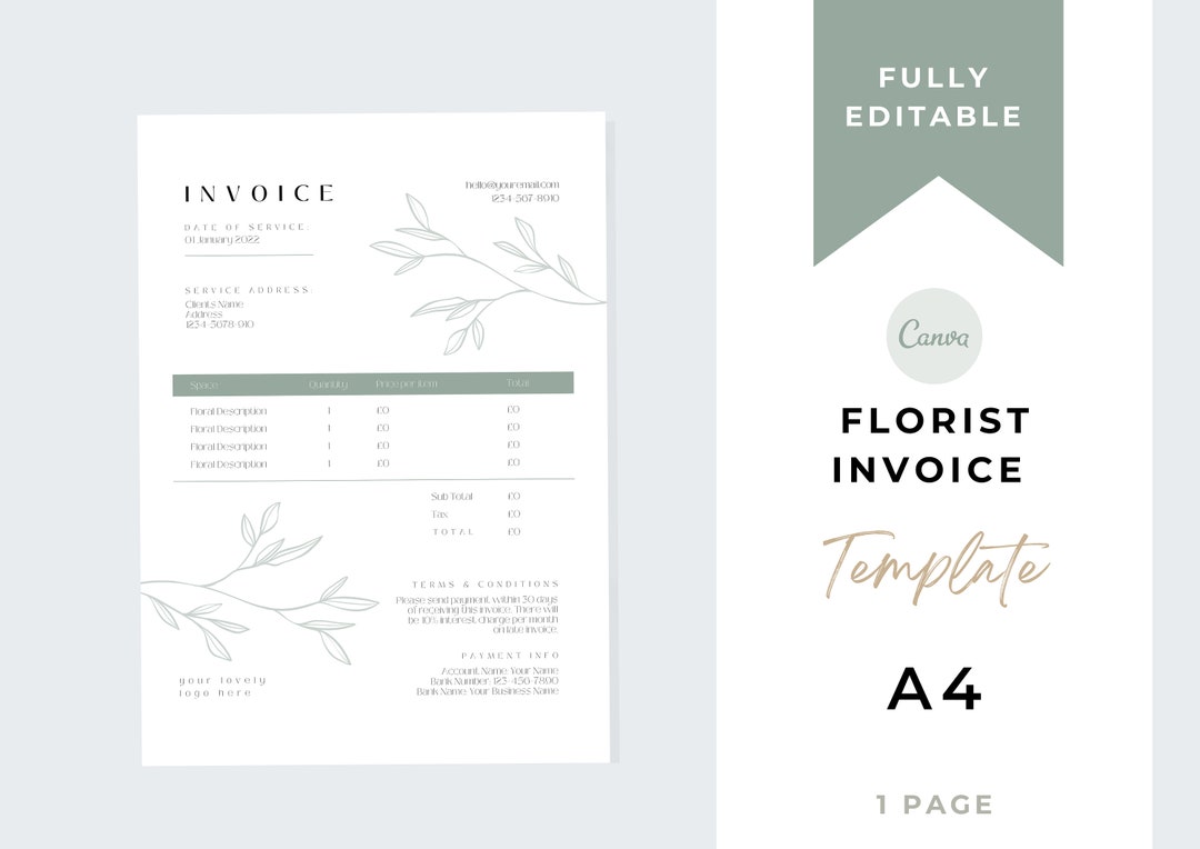 Florist Invoice Template | Services Invoice | Fully Editable | Instant ...