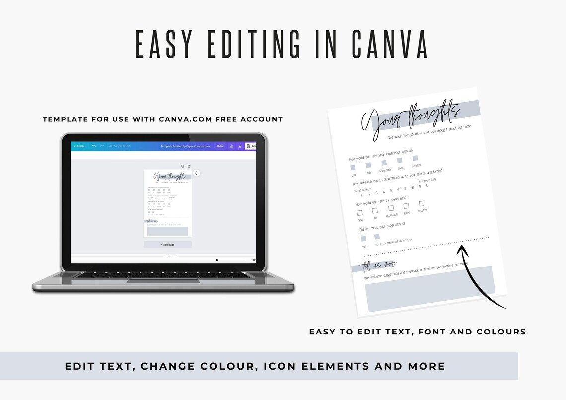 Feedback Form Guest Canva Template Airbnb Host VRBO - Etsy