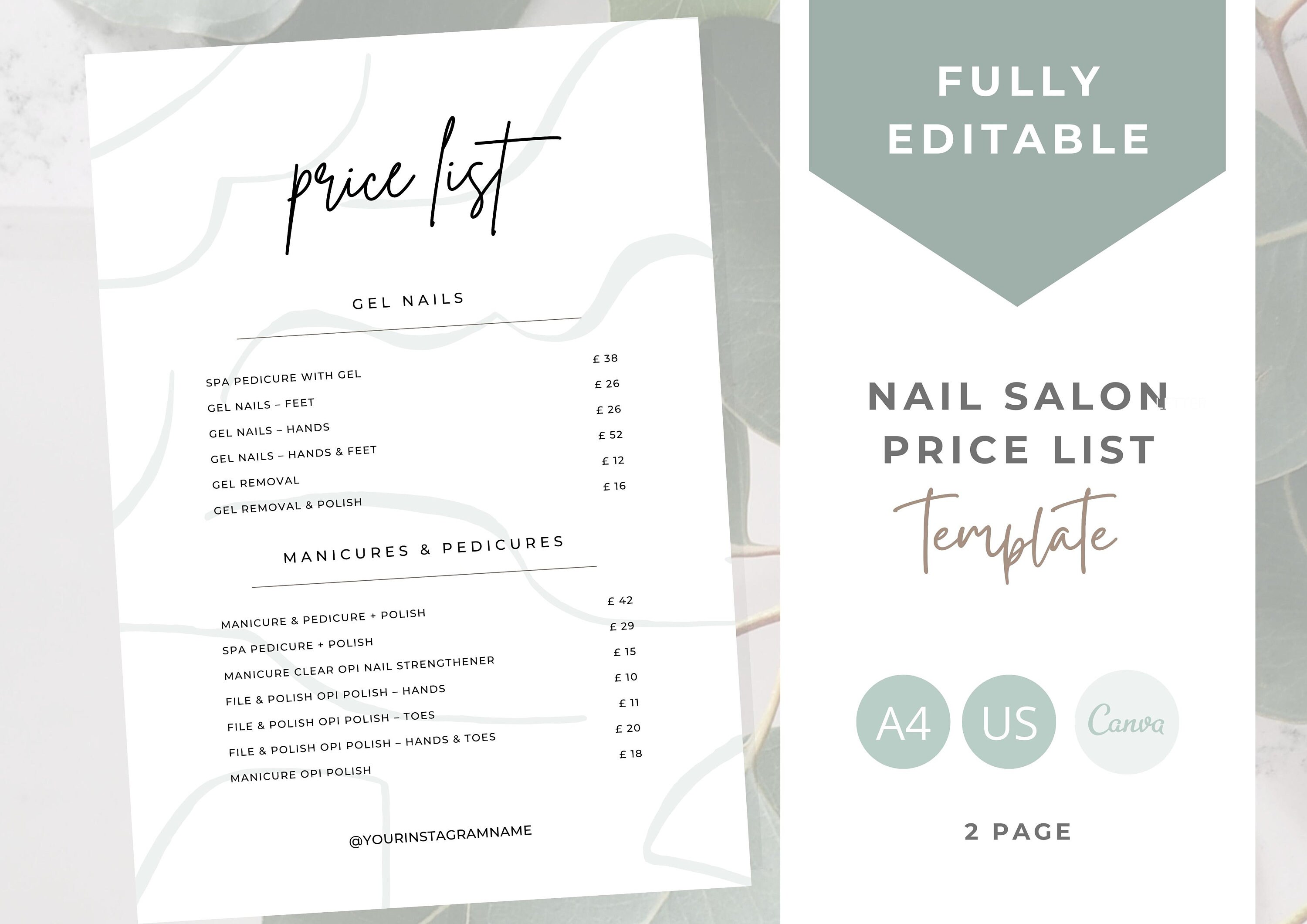 Nail Salon Services Pricing Menu Pricing Guide Nail Salon - Etsy