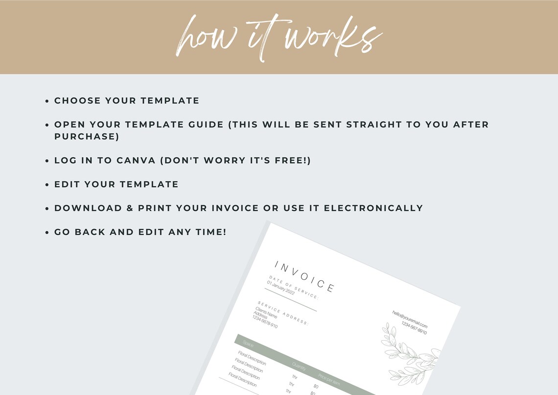 Florist Invoice Template Services Invoice Fully Editable - Etsy UK