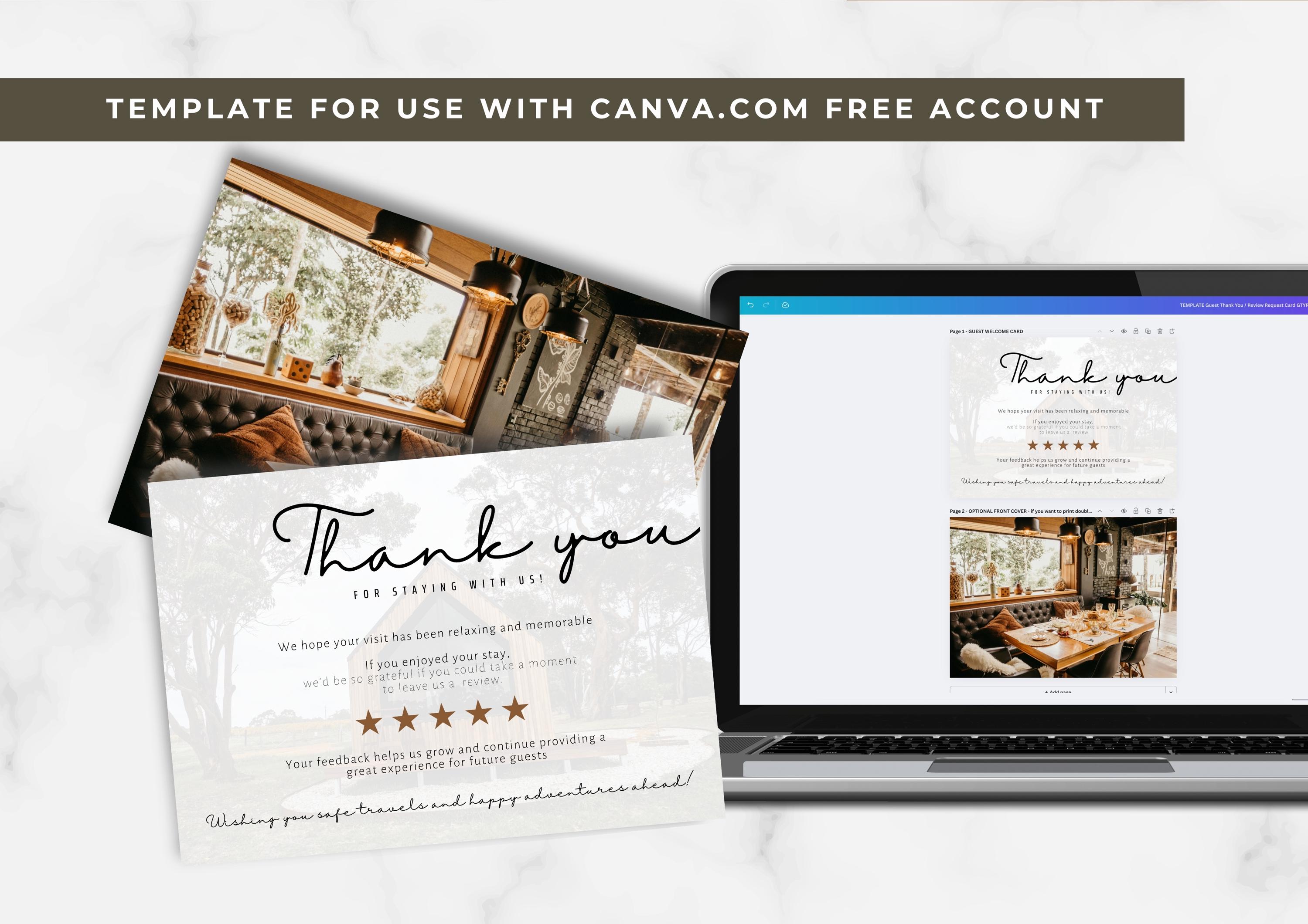 Printable & Editable Thank You + Review Request Card for Airbnb Hosts ...