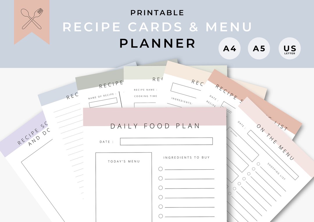 Recipe Cards and Menu Planner, Family Recipe Planner, Instant Download ...
