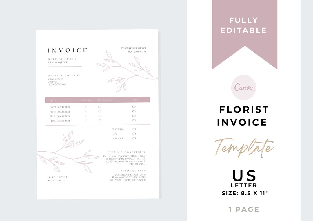 Florist Invoice Template | Services Invoice | Fully Editable | Instant ...