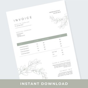 Florist Invoice Template | Services Invoice | Fully Editable | Instant ...