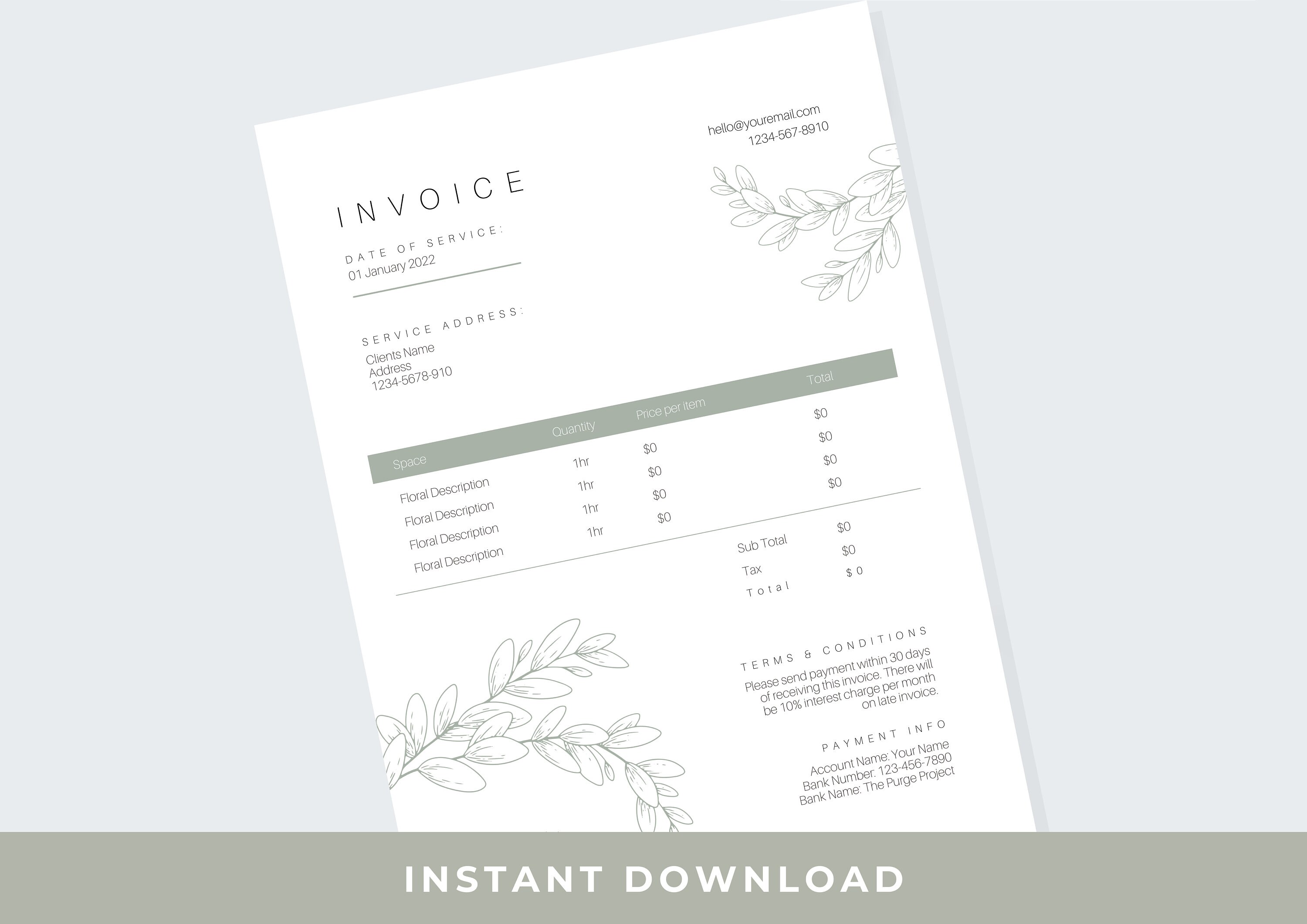 Florist Invoice Template Services Invoice Fully Editable - Etsy UK