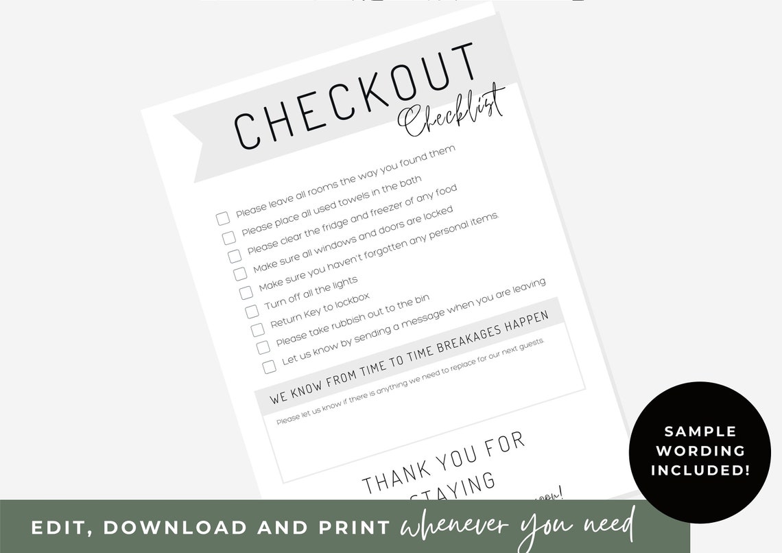 Checkout Checklists Canva Template Airbnb Host VRBO - Etsy