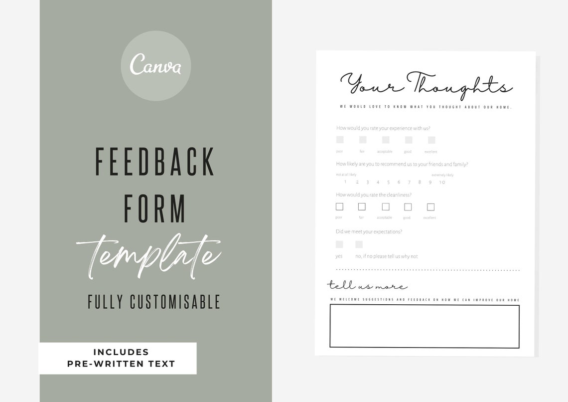 Feedback Form Guest Canva Template Airbnb Host VRBO - Etsy