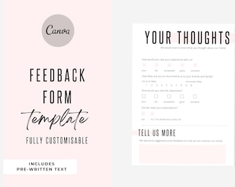 Feedback Form Guest Canva Template Airbnb Host VRBO | Etsy