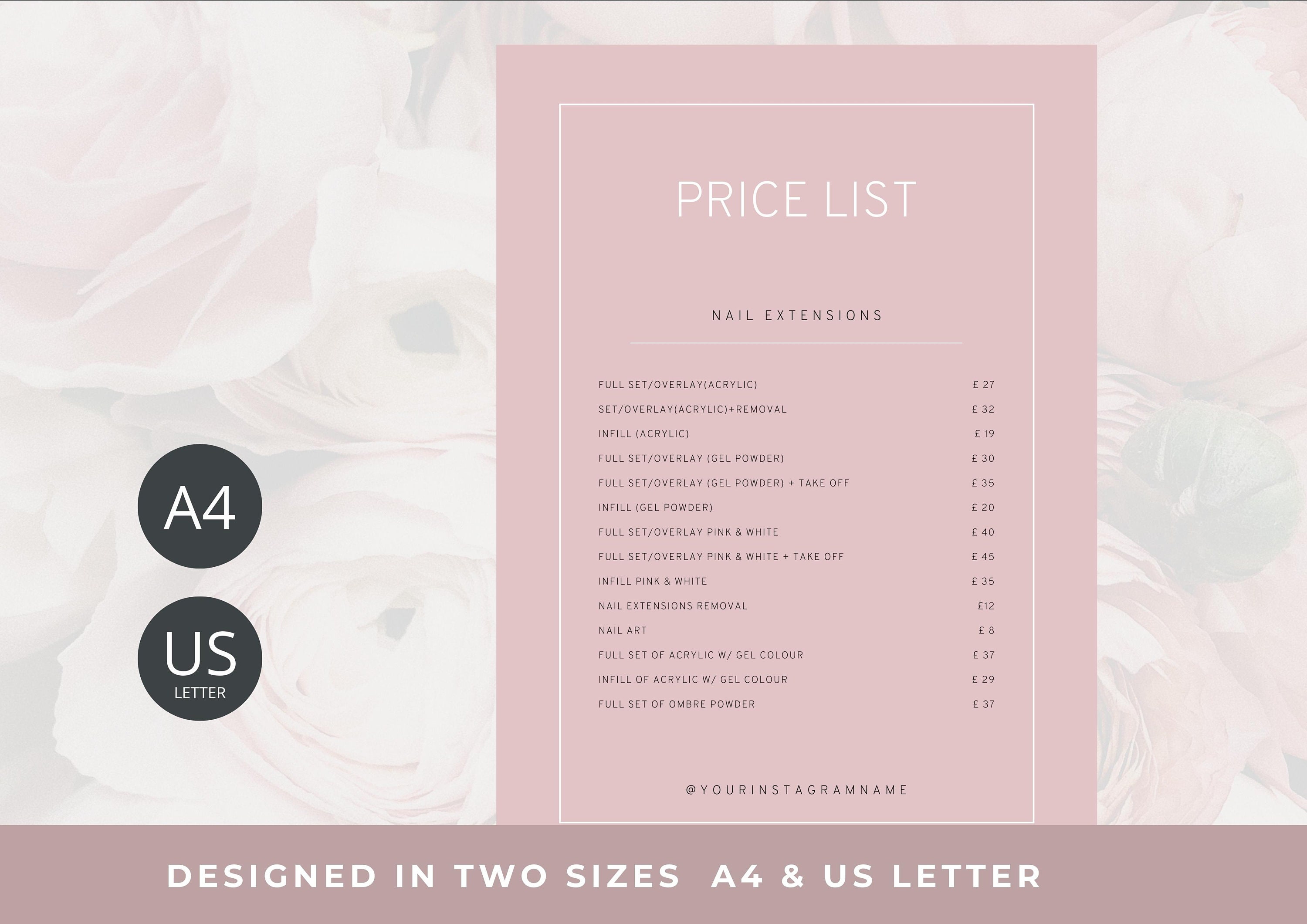 Nail Salon Services Pricing Menu Pricing Guide Nail Salon - Etsy