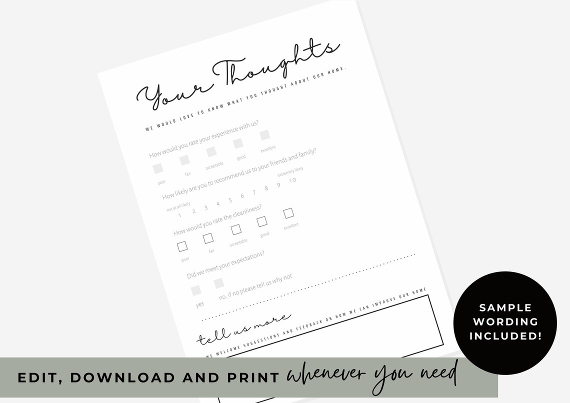 Feedback Form Guest Canva Template Airbnb Host VRBO - Etsy