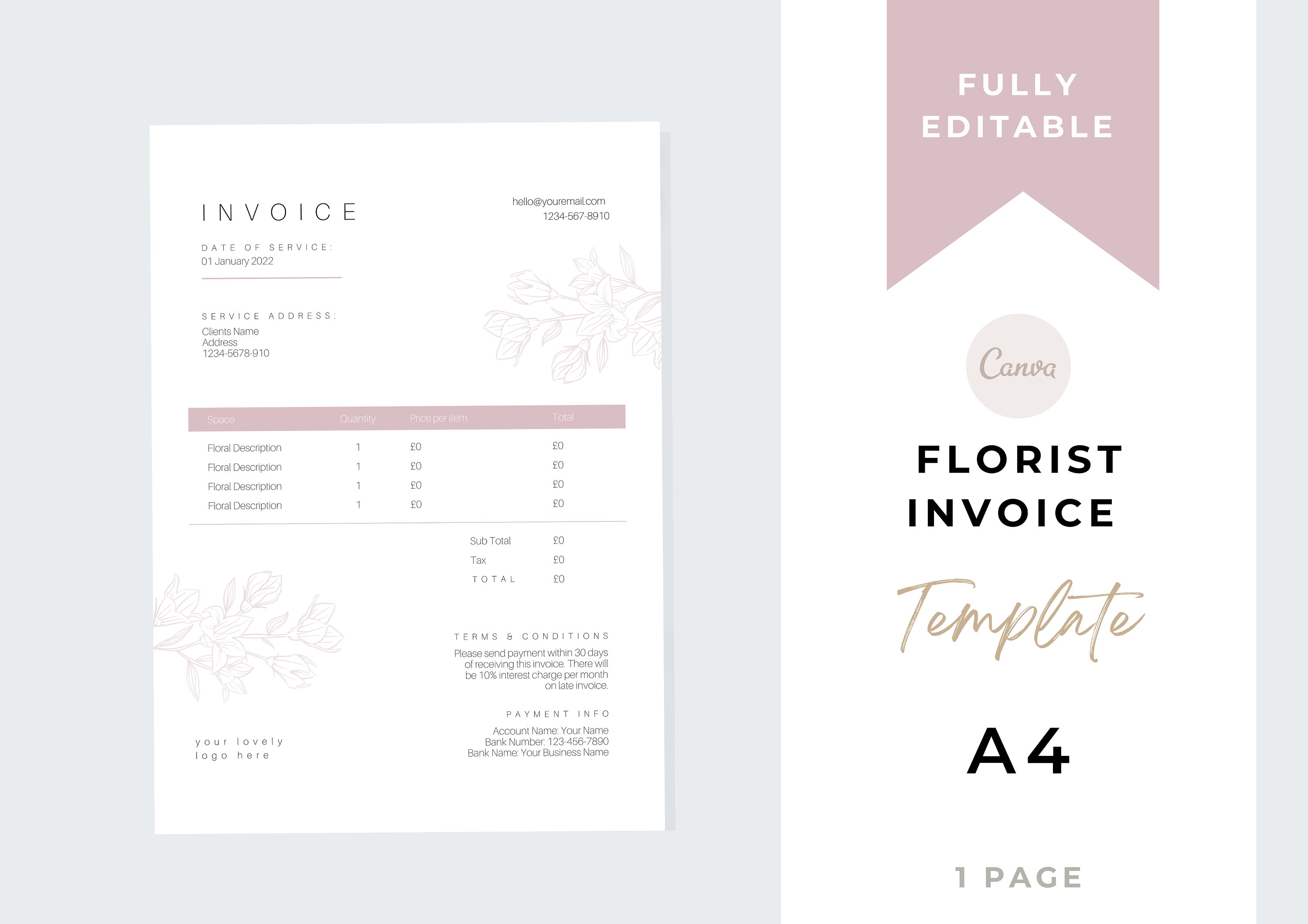 Florist Invoice Template | Services Invoice | Fully Editable | Instant ...
