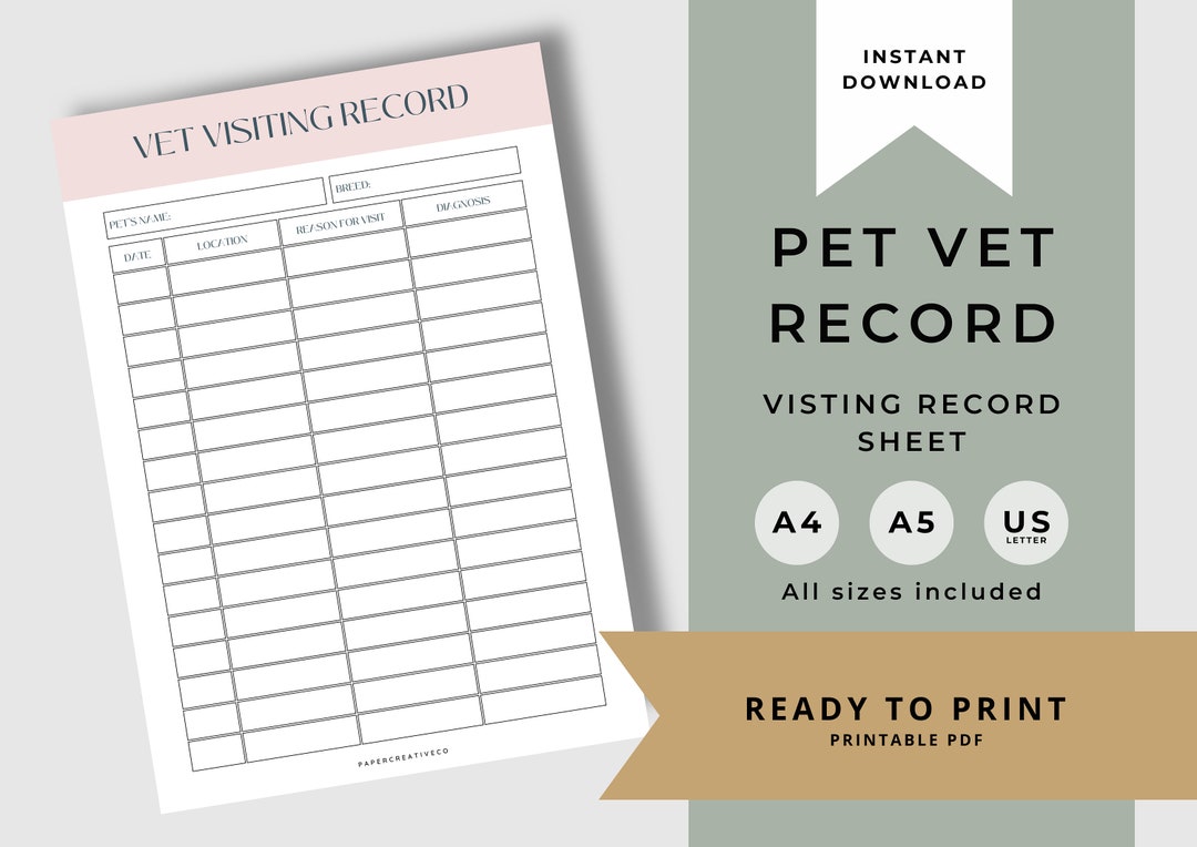Pet Vet Visiting Record | Print at Home - Etsy
