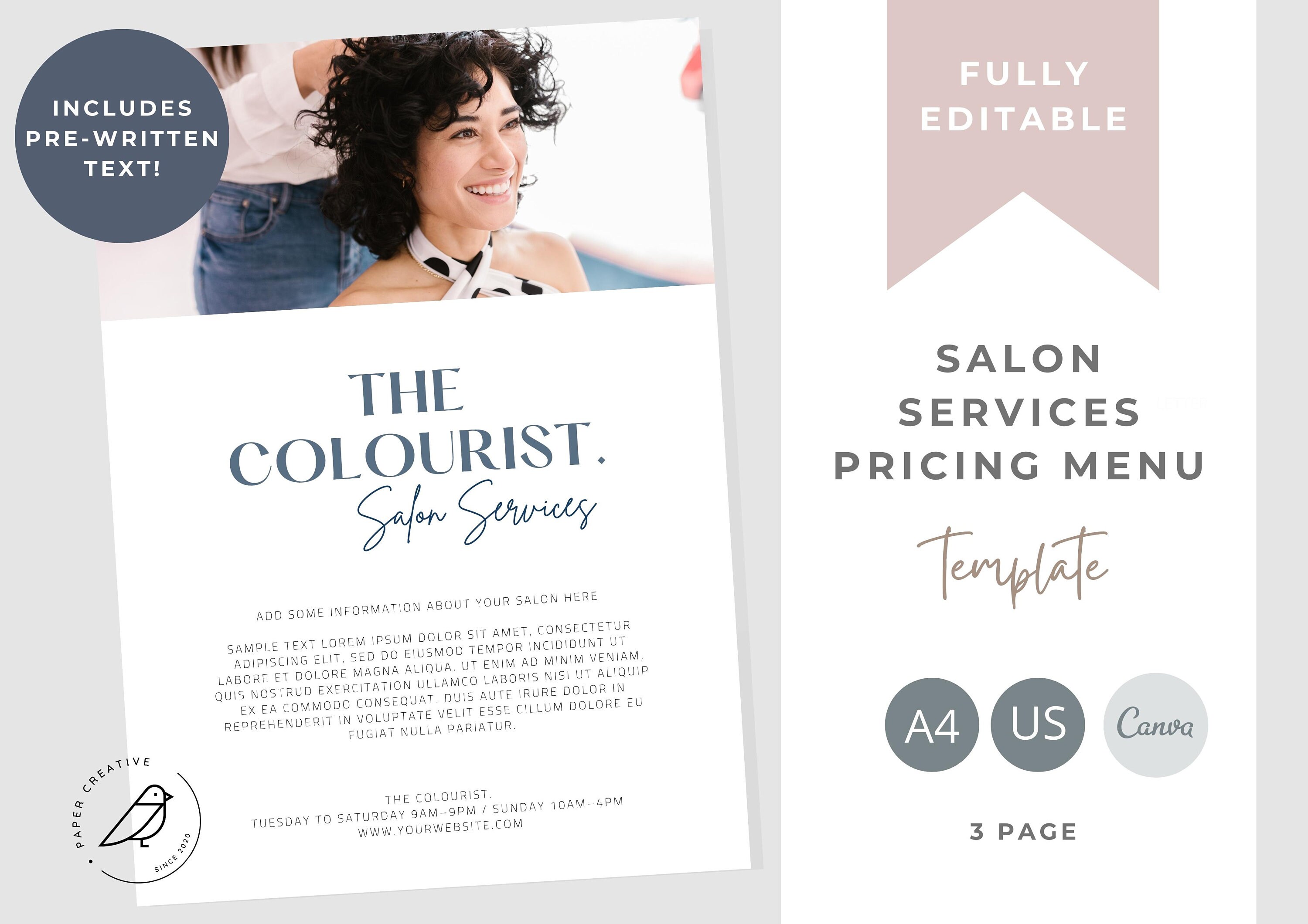 Salon Services Pricing Menu Pricing Guide Hair Salon | Etsy