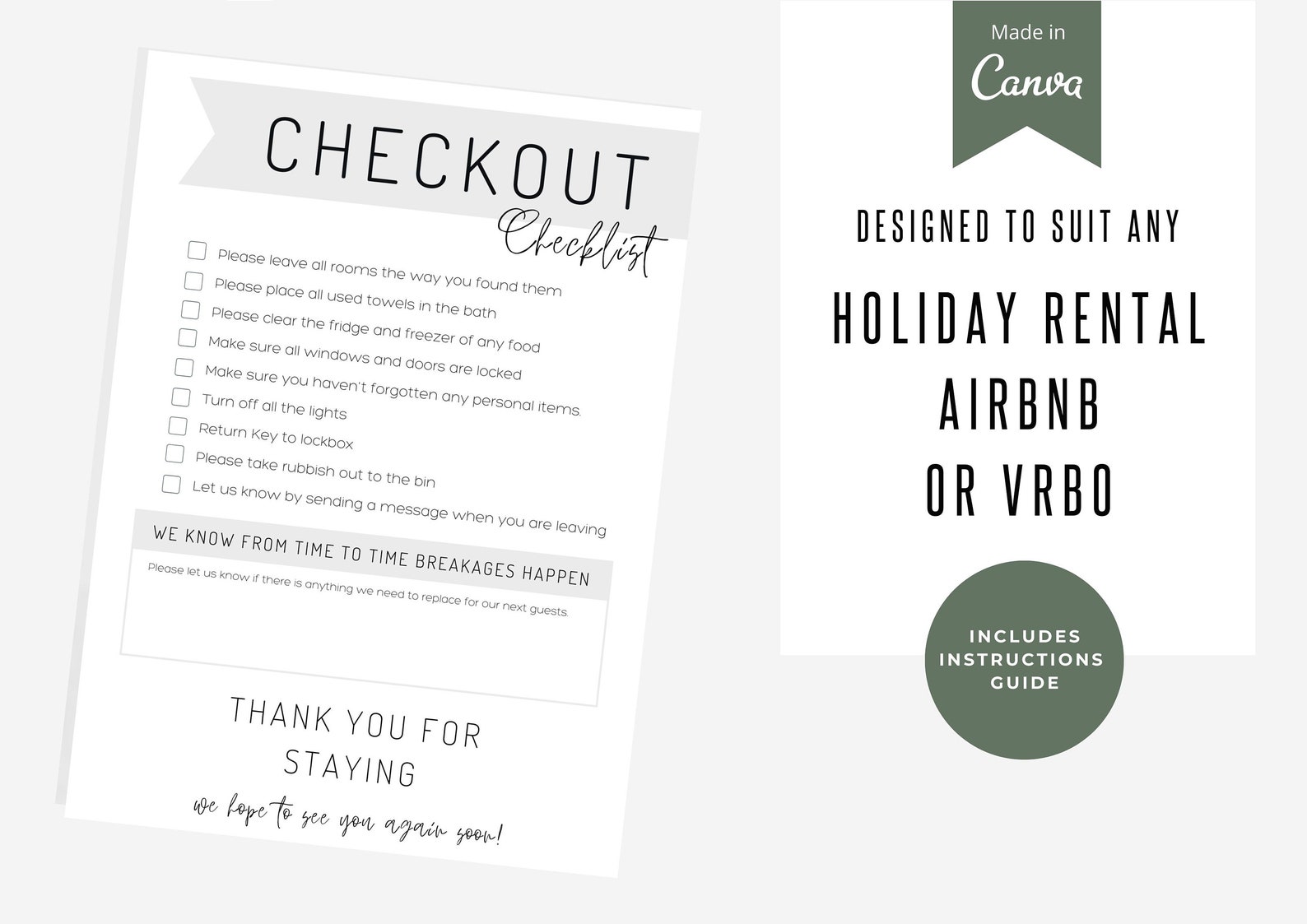 Checkout Checklists Canva Template Airbnb Host VRBO - Etsy