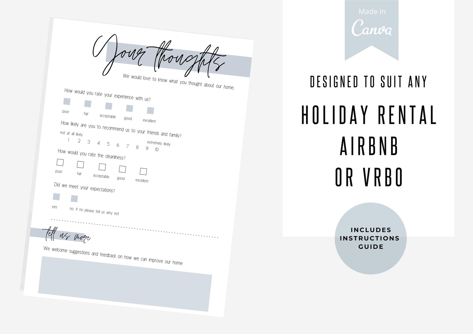 Feedback Form Guest Canva Template Airbnb Host VRBO - Etsy