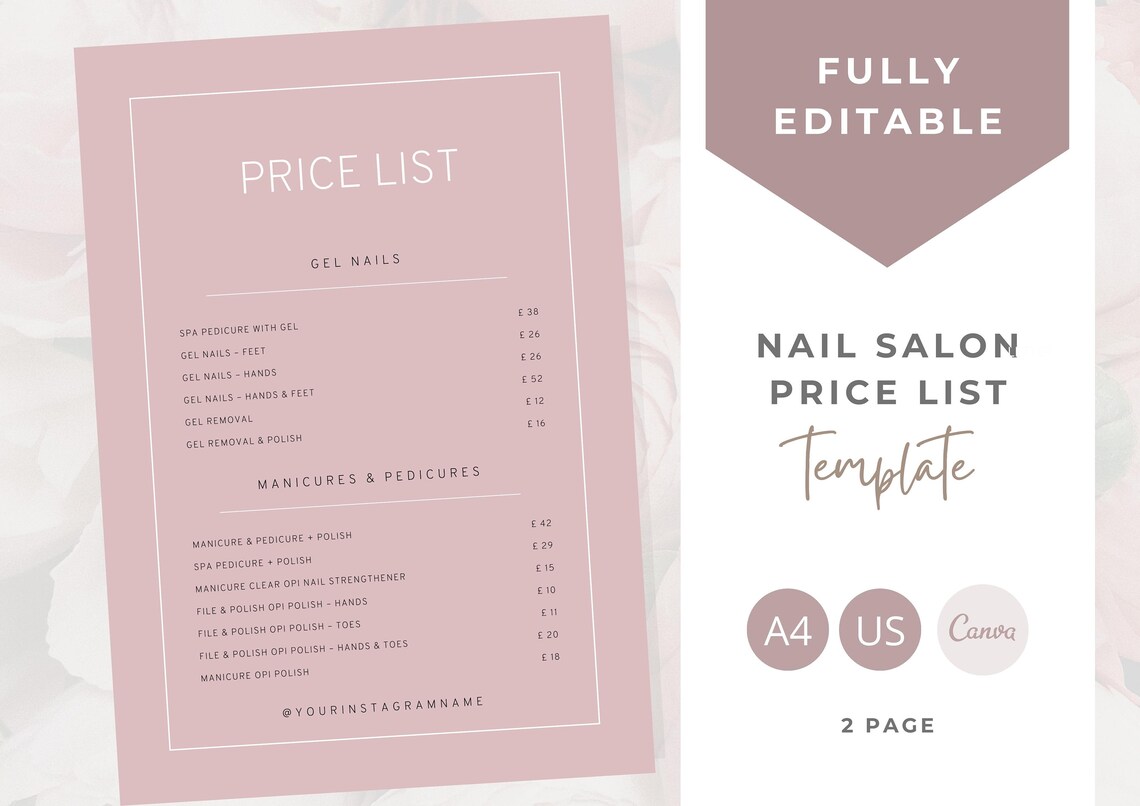 Nail Salon Services Pricing Menu Pricing Guide Nail Salon - Etsy